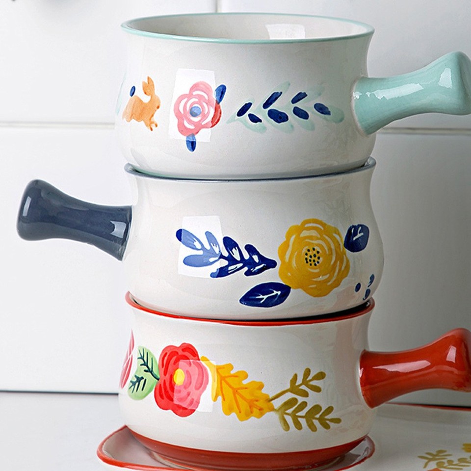 1Pc Handle Milk Instant Noodle Pot Ceramic Soup Milk Pot Breakfast Bowl ...