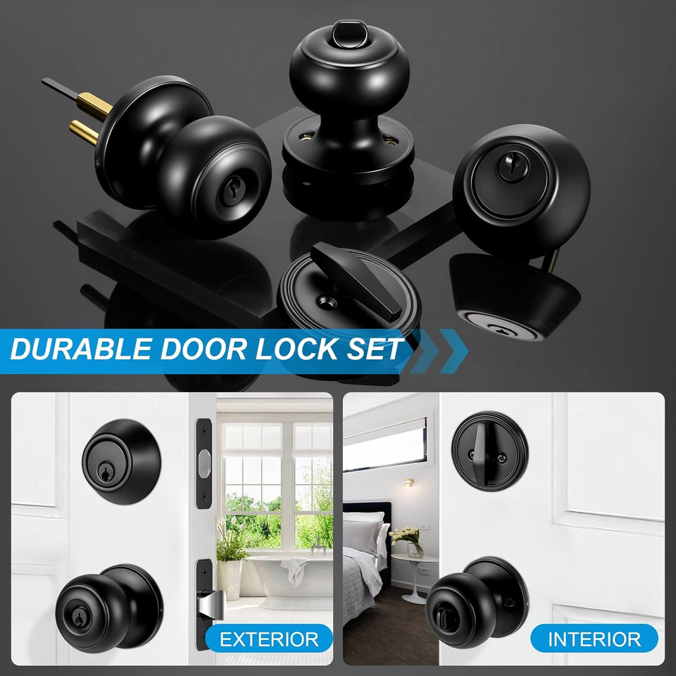 4 Pack Matte Black Door Lock Set Deadbolt And Knob Keyed Alike With ...