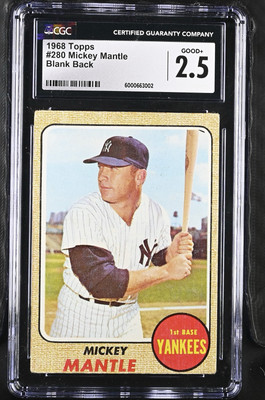 1968 Topps *MICKEY MANTLE* #280 BLANK BACK PROOF 1/1? CGC 2.5 GD+ ...