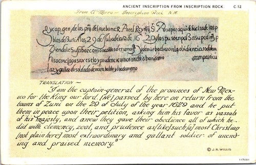 Ancient Inscription at INSCRIPTION ROCK, New Mexico Postcard - J.R ...