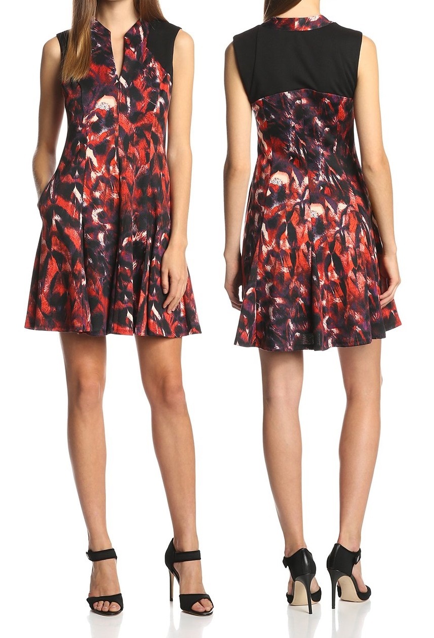 Jessica Simpson Red-Multi Matte Printed Stretch Jersey Knit Flare Dress ...