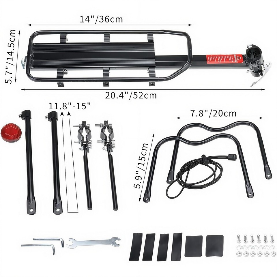 Bike Rear Rack, Aluminum Alloy Cargo Rack, Universal Adjustable Cycling ...