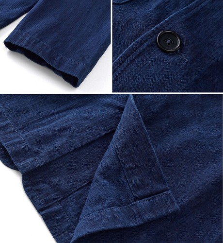Indigo Dyeing Chore Coat Men's Vintage Casual Jacket Pockets Work Coat ...