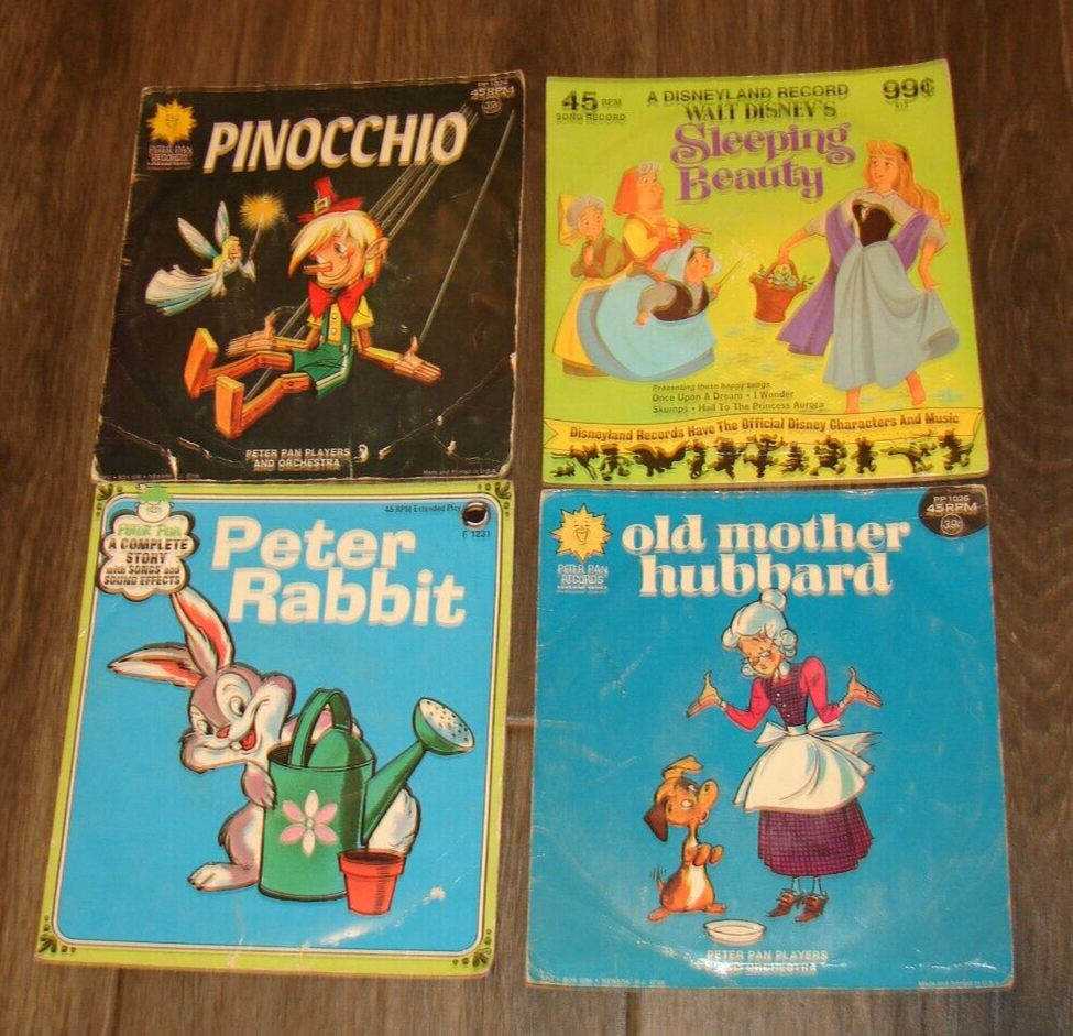 Vintage PETER RABBIT & SLEEPING BEAUY & PINOCCHIO 45 RPM RECORD LOT OF ...