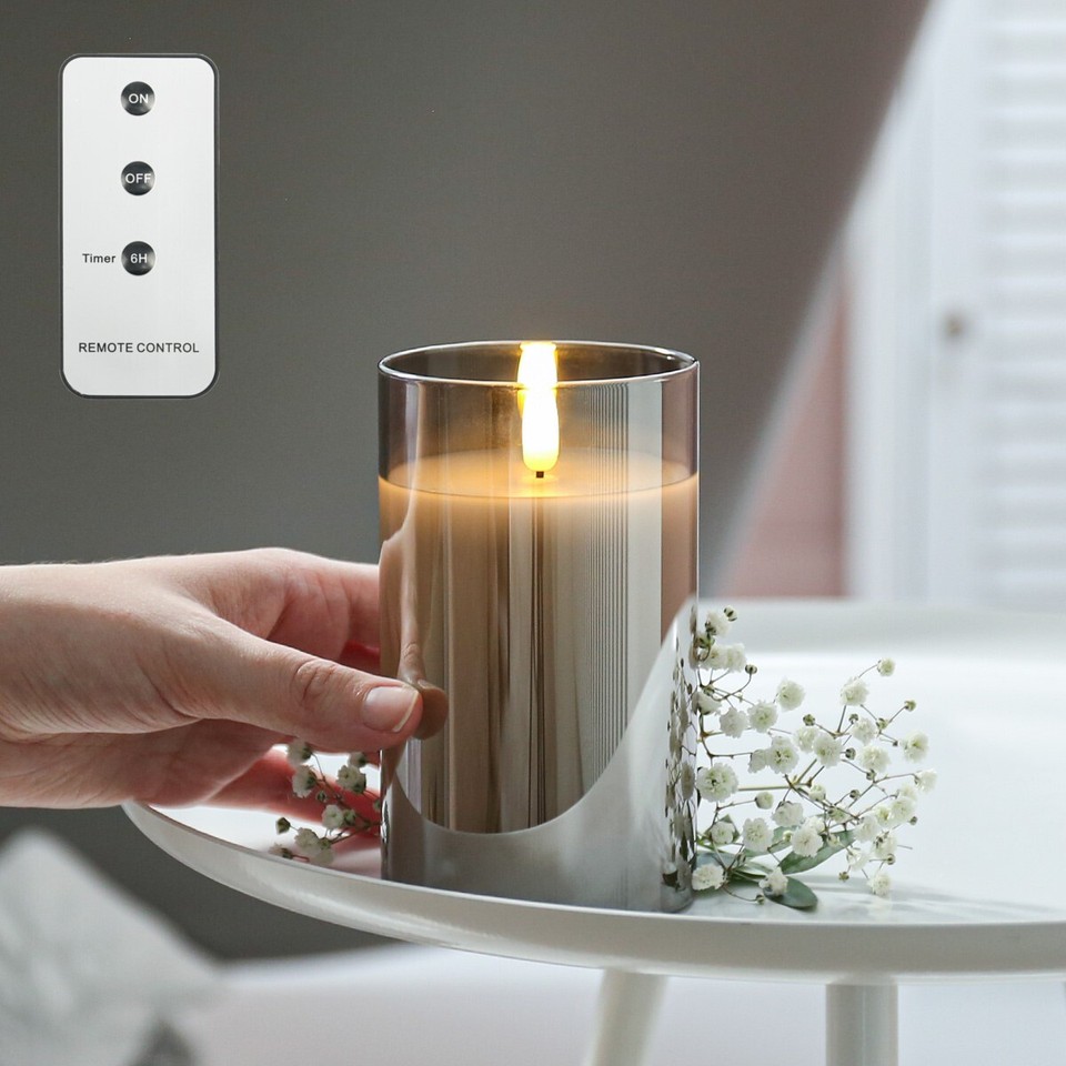 Authentic Flame Glass Jar LED Battery Flickering Real Wax Indoor Candle ...