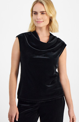 AK Anne Klein ANNE BLACK Women's Petite Sleeveless Cowlneck Top, US P ...