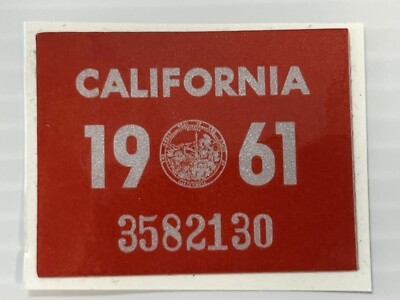 1961 California License Plate Registration Sticker, YOM, CA DMV show ...