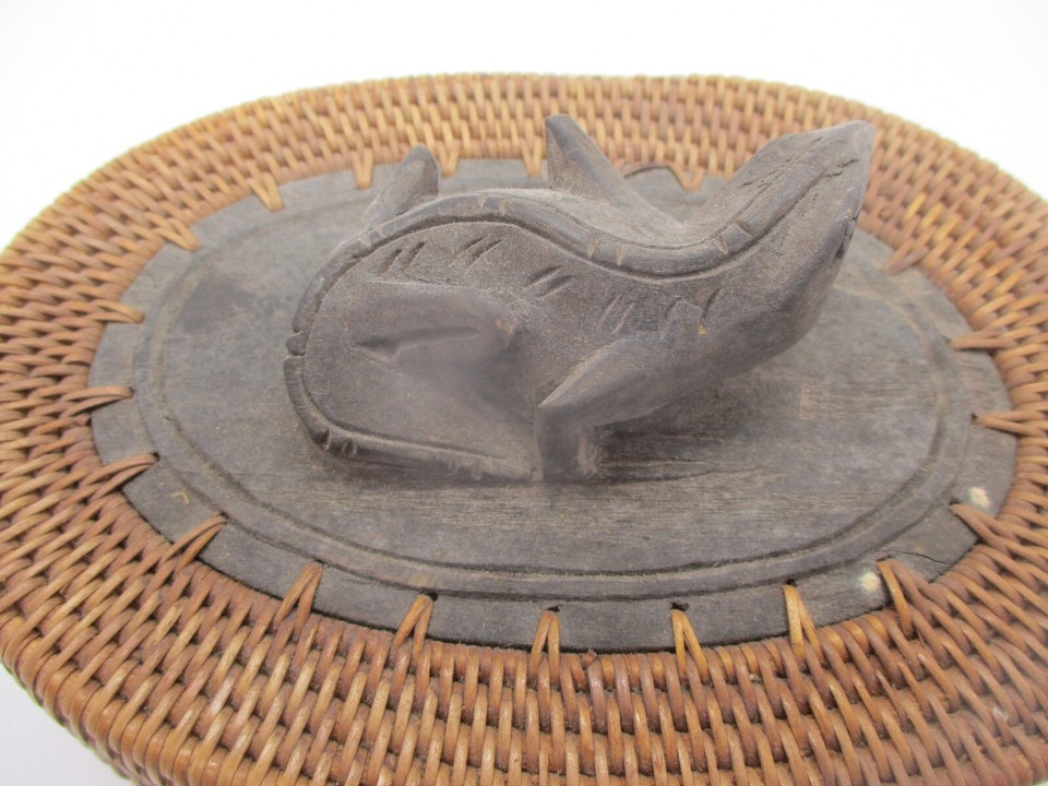 VTG Indonesia LOMBOK Wood Rattan Carved Lizard Oval Basket Box w/Lid ...