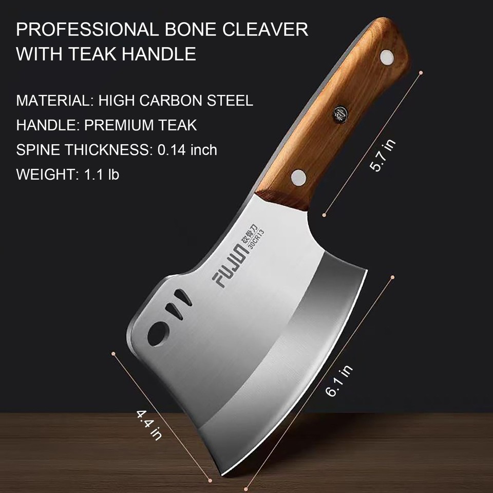QEGNOBOK Meat Bone Cleaver Knife for Meat Cutting Handmade, Heavy Duty ...