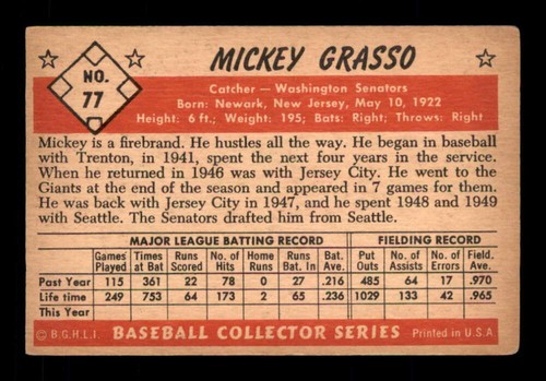 1953 Bowman Color #77 Mickey Grasso VG X2917385 | eBay
