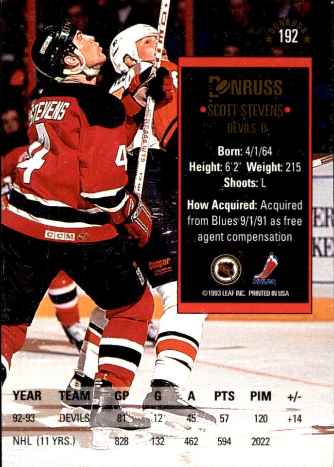 Scott Stevens 1993-94 Donruss #192 New Jersey Devils FREE SHIPPING ...