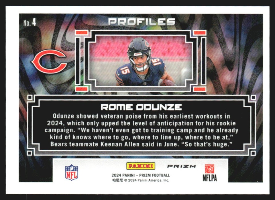 2024 Panini Prizm Profiles SSP Rome Odunze Rookie #4 JW1 | eBay