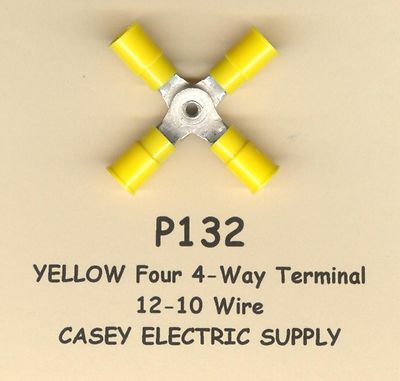 5 YELLOW Insulated Four 4-Way Terminal Connectors #12-10 Wire Gauge AWG ...