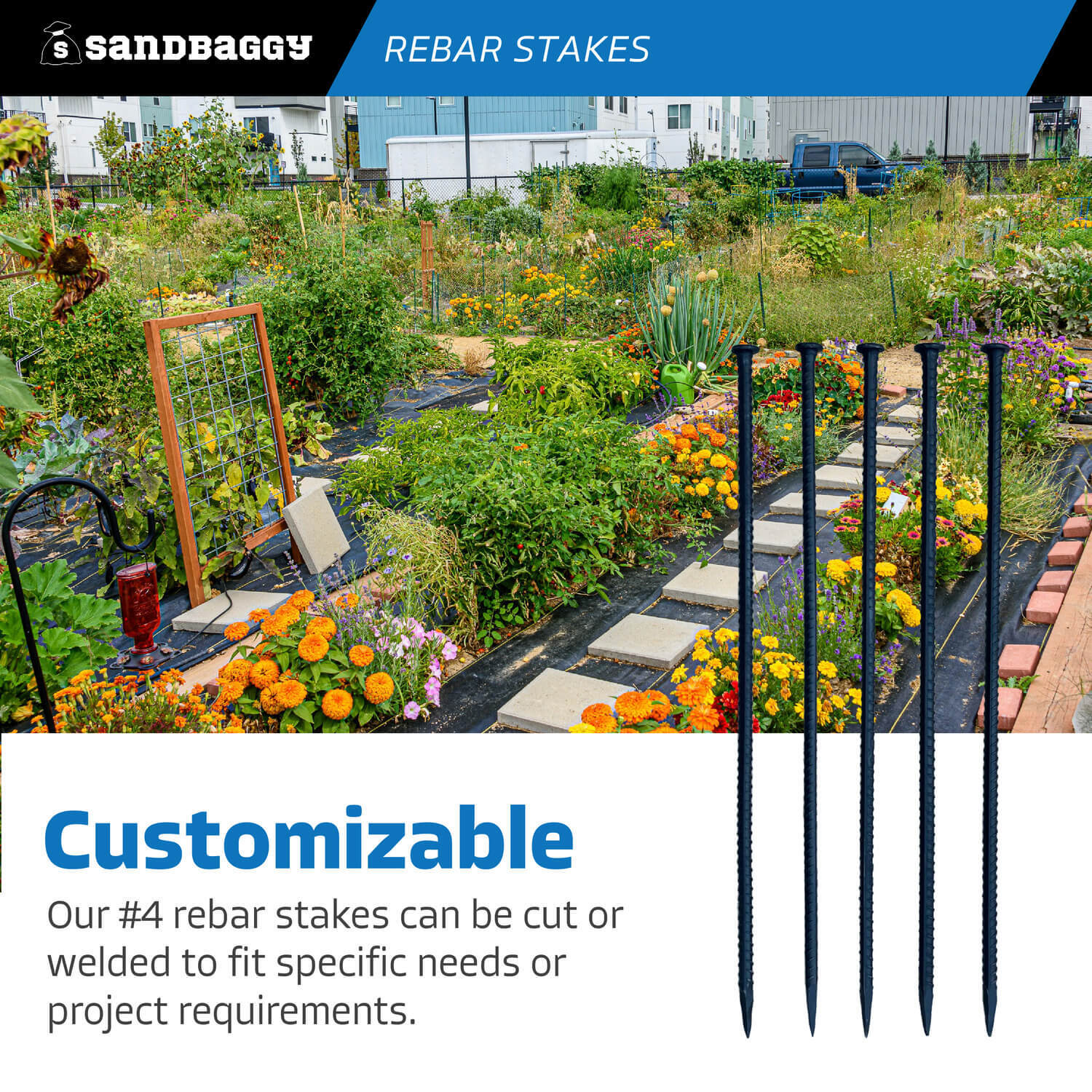 Sandbaggy 48" Steel Rebar Stakes with Nail Head - Garden Stakes (#4 ...