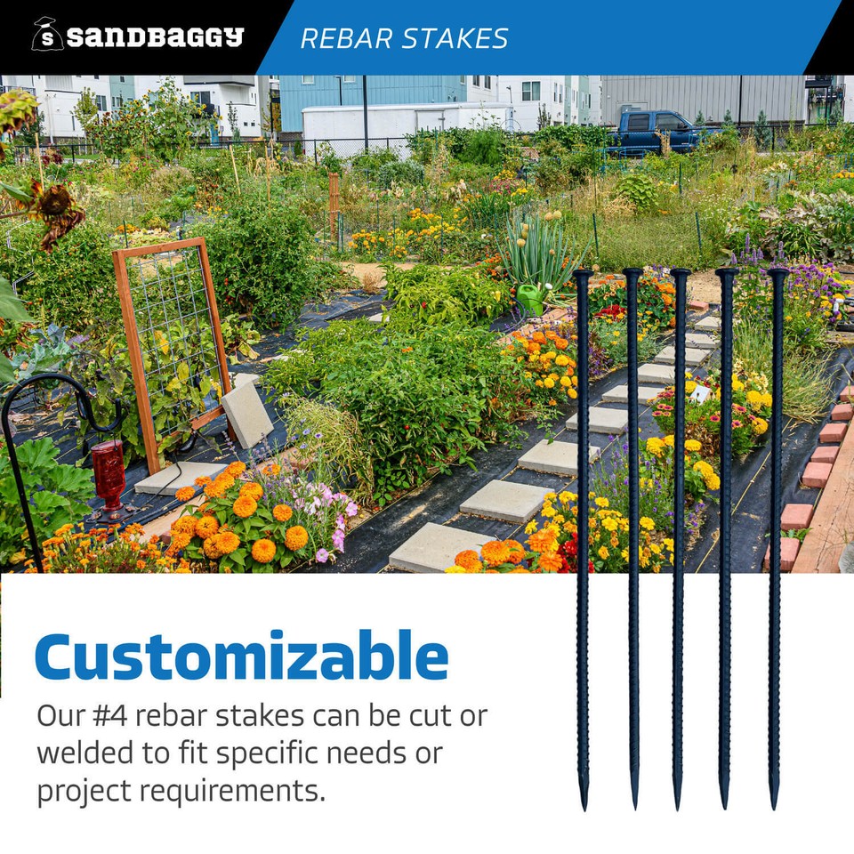 Sandbaggy 48" Steel Rebar Stakes with Nail Head - Garden Stakes (#4 ...