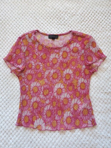 TOPSHOP 6 8 36 Pretty Semi Sheer Pink Floral Stretch Crop Summer Blouse ...