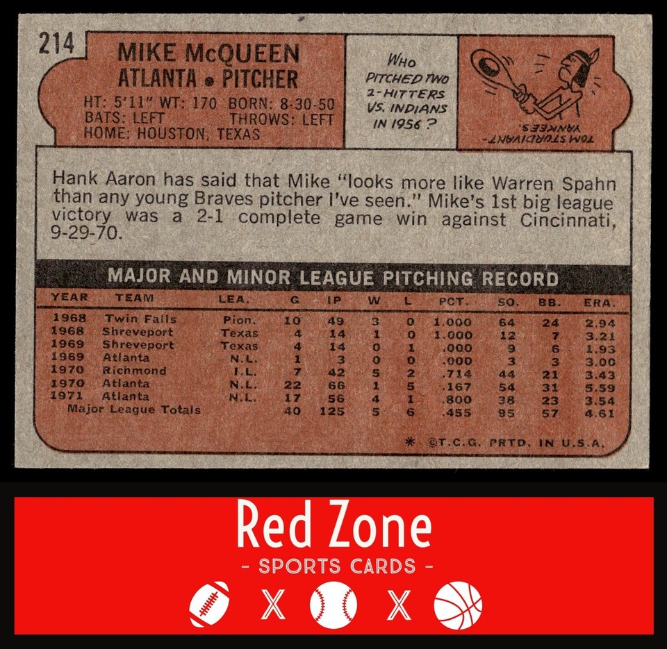 1972 Topps - #214 Mike McQueen EX | eBay