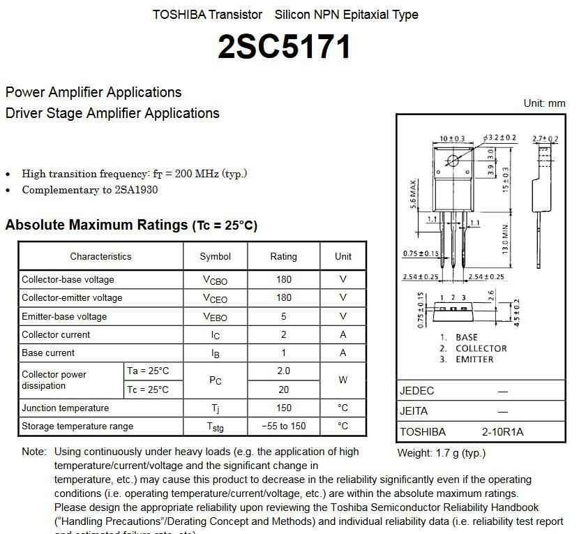 1 pair 2SC5171+2SA1930 Transistor Toshiba NPN+PNP A1930 C5171 TO-220F ...