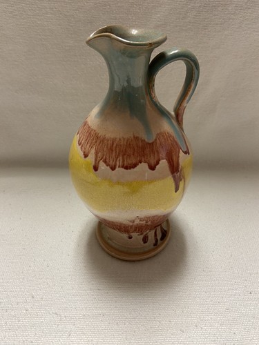 Vintage Hand Made Pottery Pitcher Drip Glaze Aqua Yellow 6 1/4” Tall | eBay
