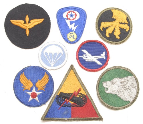 EIGHT ORIGINAL WORLD WAR II ERA MILITARY PATCHES ~ AIRBORNE, MANHATTAN ...