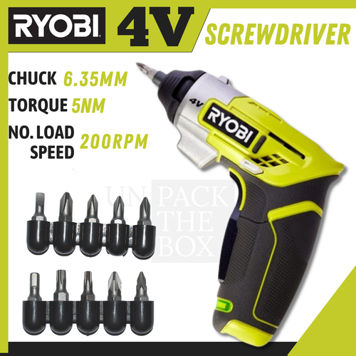 Ryobi Cordless Screwdriver Compact Mini with 10 Driving Bits 4V R4SDC ...