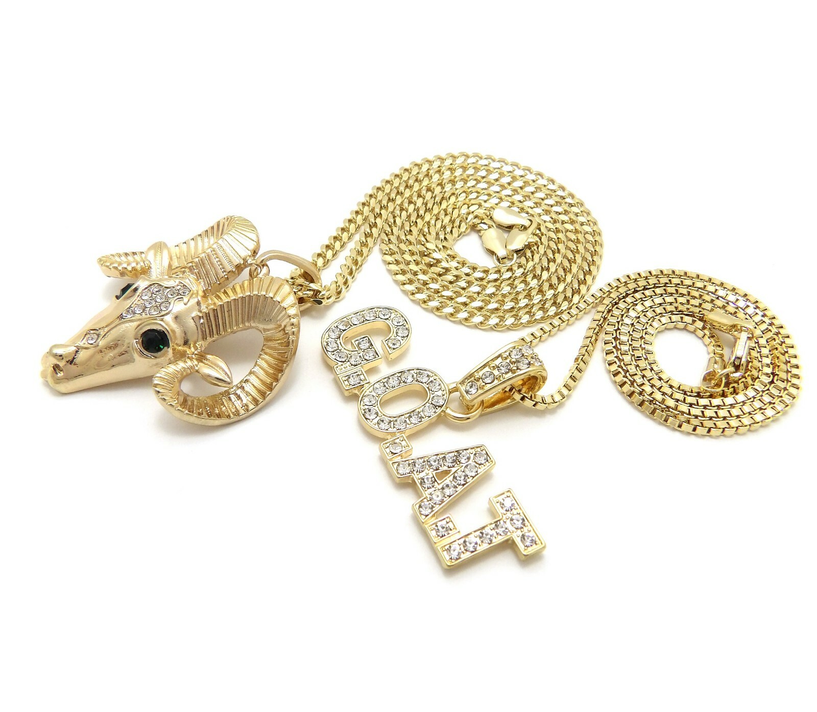 Hip Hop Iced Gold Plated GOAT Pendant & Box Cuban Chain 2 Bling ...
