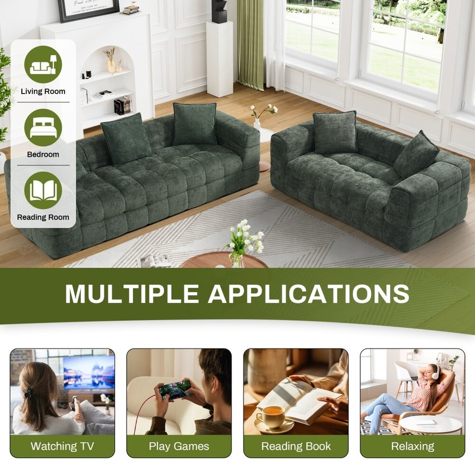 Deep Seat 2-Seater & 3-Seater Cloud Sofa Set Compression Couch for ...