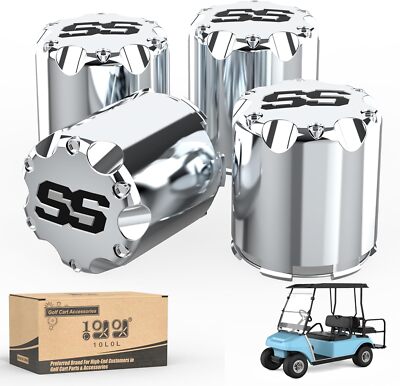 10L0L Golf Cart SS Chrome Wheel Center Caps ITP Push in Style Wheel ...