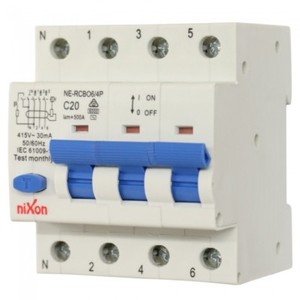 20AMP - RCBO Four Pole / Module 6kA C Curve - 3 Phase Three Phase RCBO ...