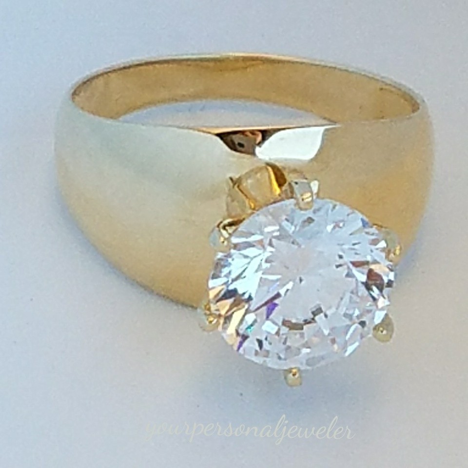 Real 14k yellow gold 3 carat Solitaire round cut stone Engagement Ring ...