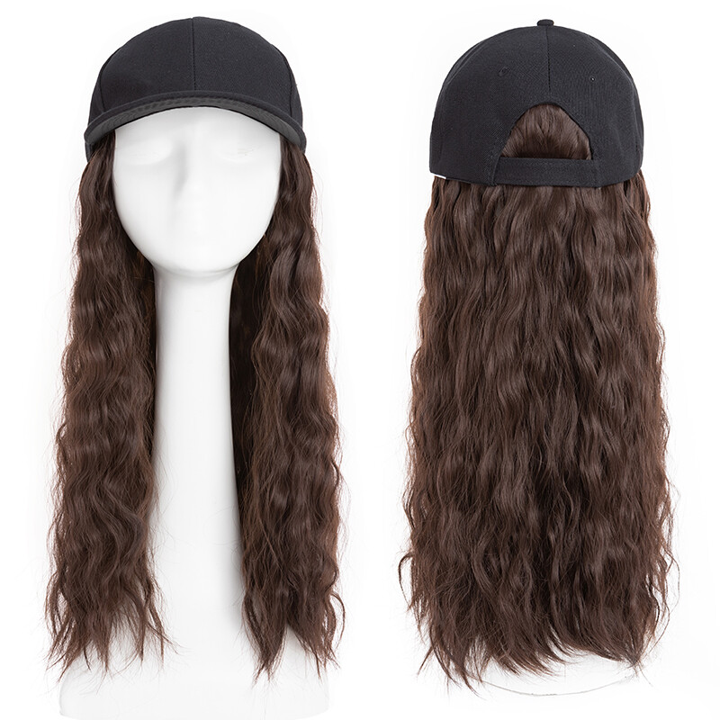 100% Natural Baseball Hat Cap Hair Extensions Real as Human Long Curly ...