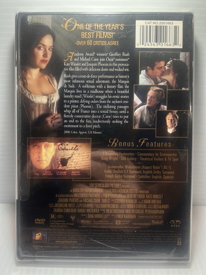 Quills DVD 2000 Fox Searchlight Geoffrey Rush Kate Winslet Joaquin ...