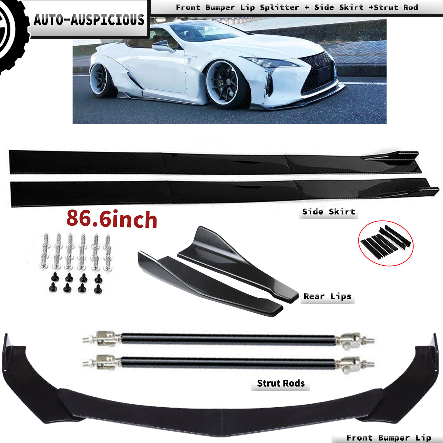 For Lexus LC500 500h Front Bumper Lip Splitter + Side Skirt +Strut Rod ...