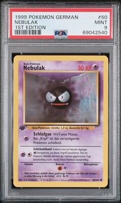Pokemon 1st Edition Base Set Gastly (Nebulak) 50/102 German PSA 9 MINT ...