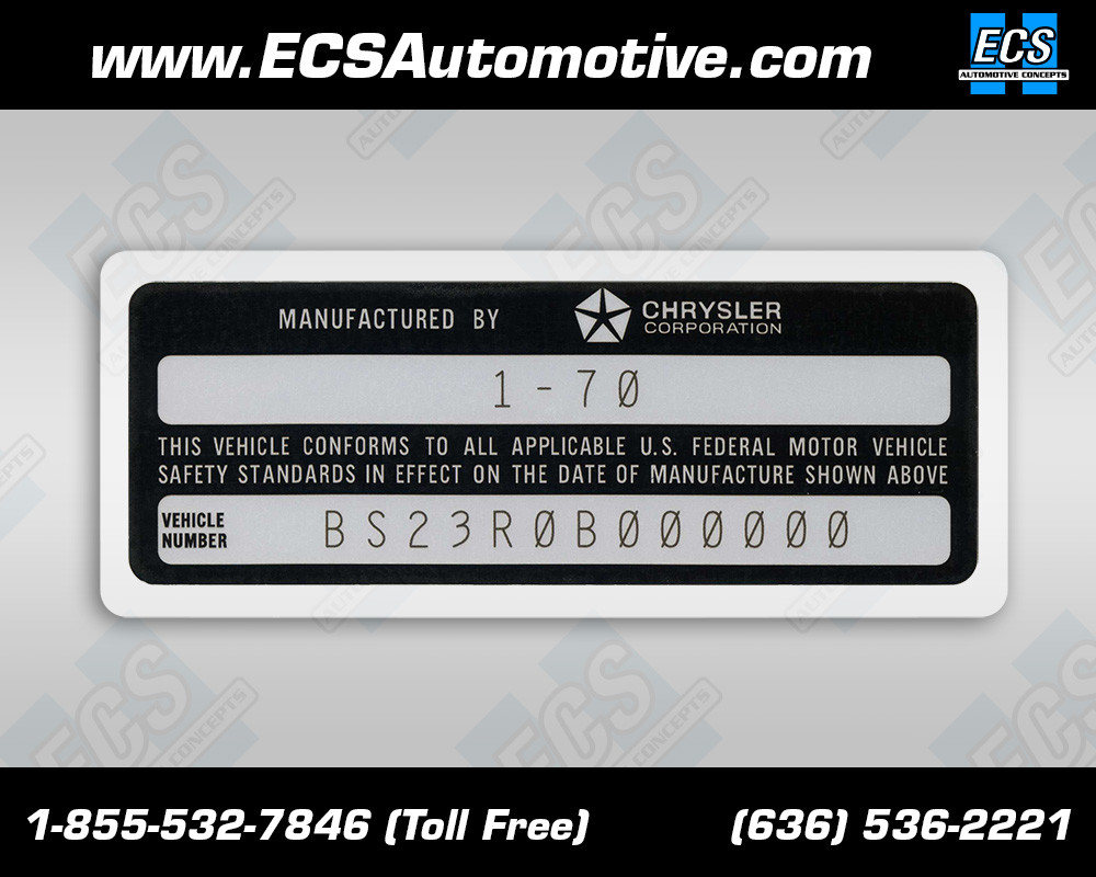 1970 Dodge VIN Door Decal Sticker VIN & Date Printed Laminated Factory ...