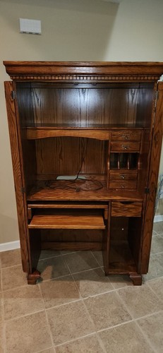 Hidden armoire chest computer desk drawer cabinet , Traditional oak ...