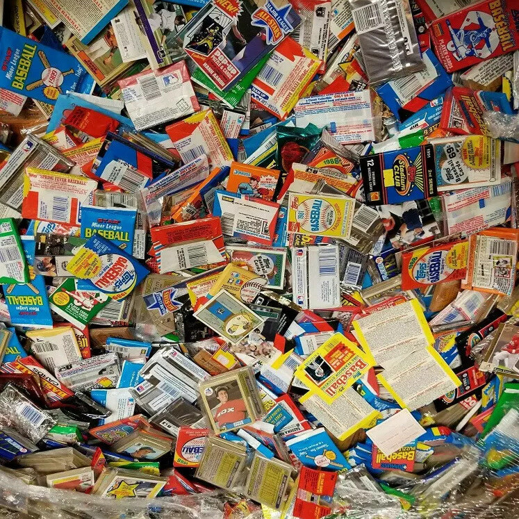 Huge Lot of Unopened Old Vintage Sports Cards in 15 Wax foil cello rack ...