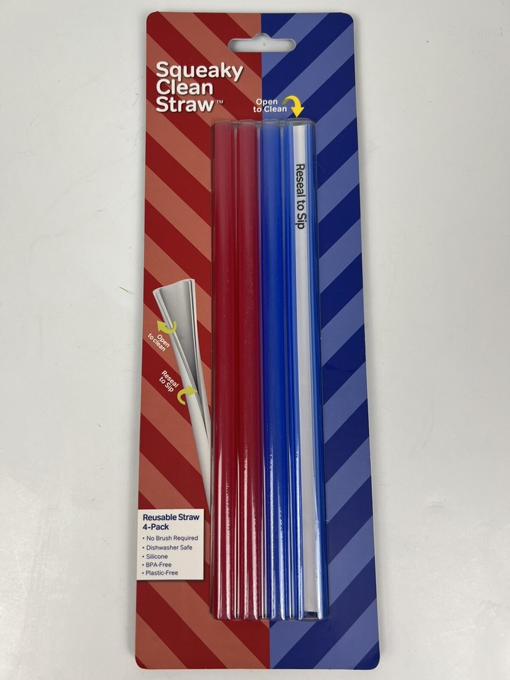 New SQUEAKY CLEAN STRAW 4 Pack Reusable BPA-Free Silicone Straw Easy ...