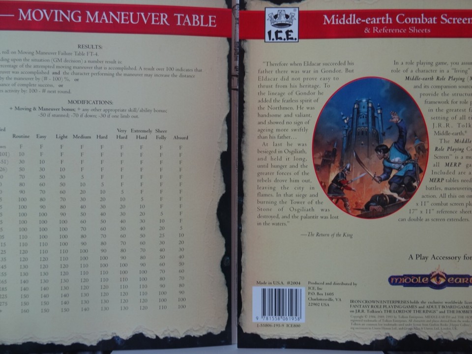 MERP - Combat Screen - 2nd Edition (Middle Earth, RPG) 101001008 | eBay