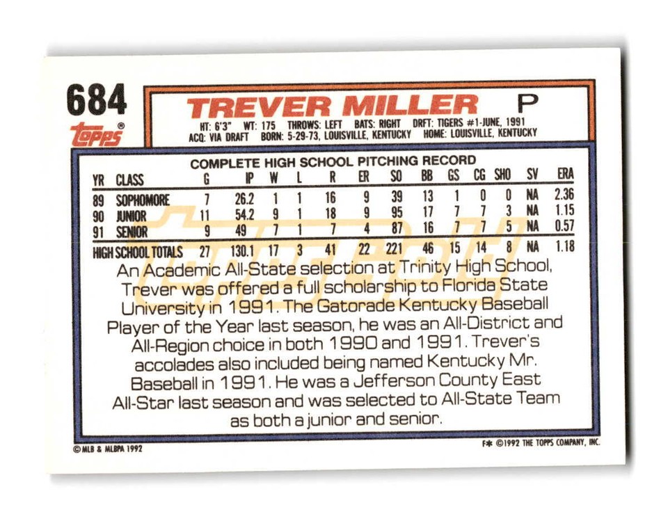 1992 Topps Gold Trever Miller DPK 684 | eBay