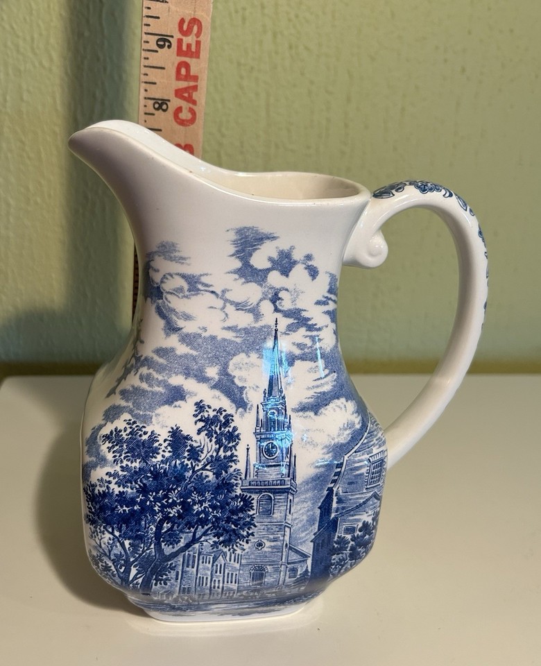 Liberty Blue Historic Colonial Scenes Old North Church Ceramic Pitcher ...