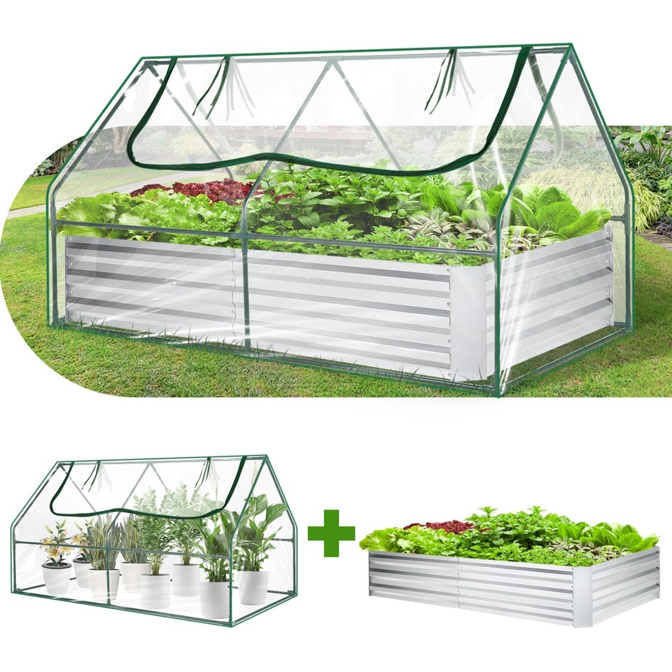6x3x1ft Galvanized Raised Garden Bed kit Greenhouses Planter Box ...