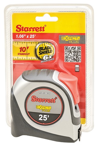 25' English Measuring Tape, Starrett Exact Plus, 1.06" Wide - Graduated ...