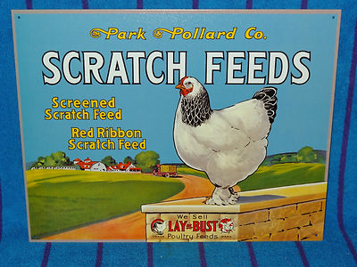 New Tin Sign- Chicken Scratch Feeds- Park & Pollard Co. Red Ribbon-Made ...