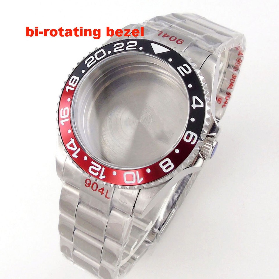 40MM Red Blue Black GMT bidirectional bezel Watch Case Fit NH34 NH35 ...