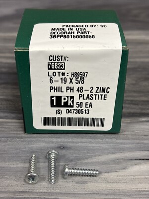 6-19 x 5/8" Phil Pan Head 48-2 Zinc Plastite Screw (Box of 50) New ...