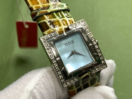 Titus 06-1314 Blue/shell Dial Leather strap crystal Bezel Quartz Women ...