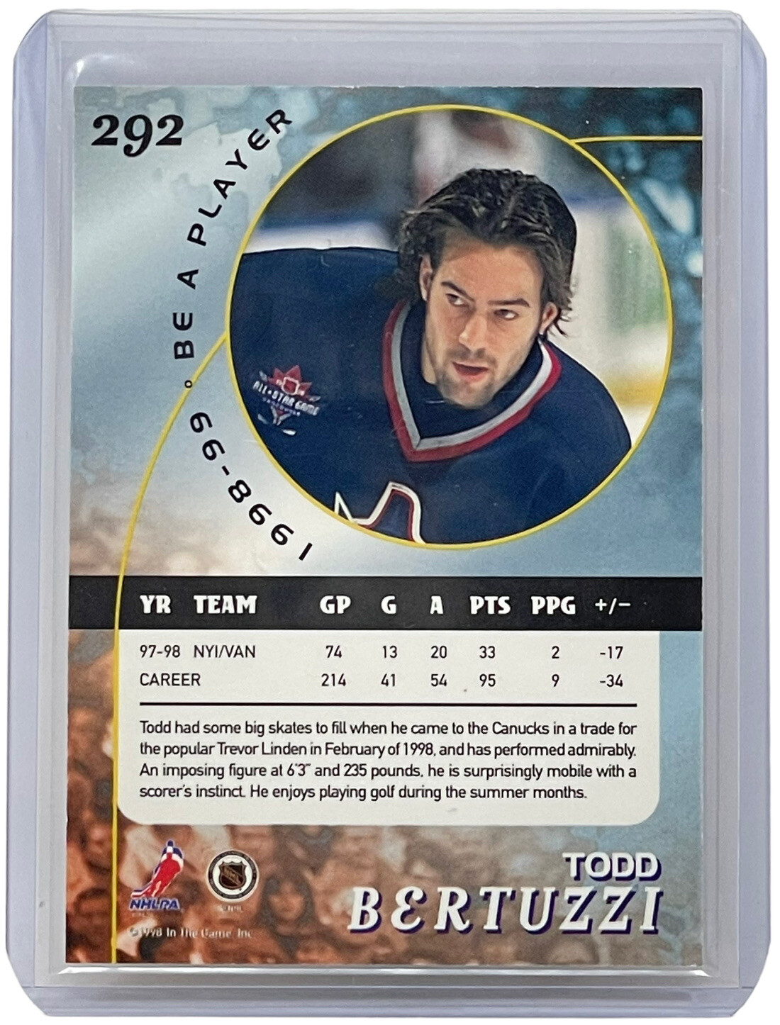 1998-99+In+the+Game+Be+A+Player+-+Gold+%23292+Todd+Bertuzzi for sale ...