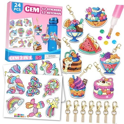 Diamond Art Kits for Kids - Make Your Own GEM Stickers & Keychain - 2 ...