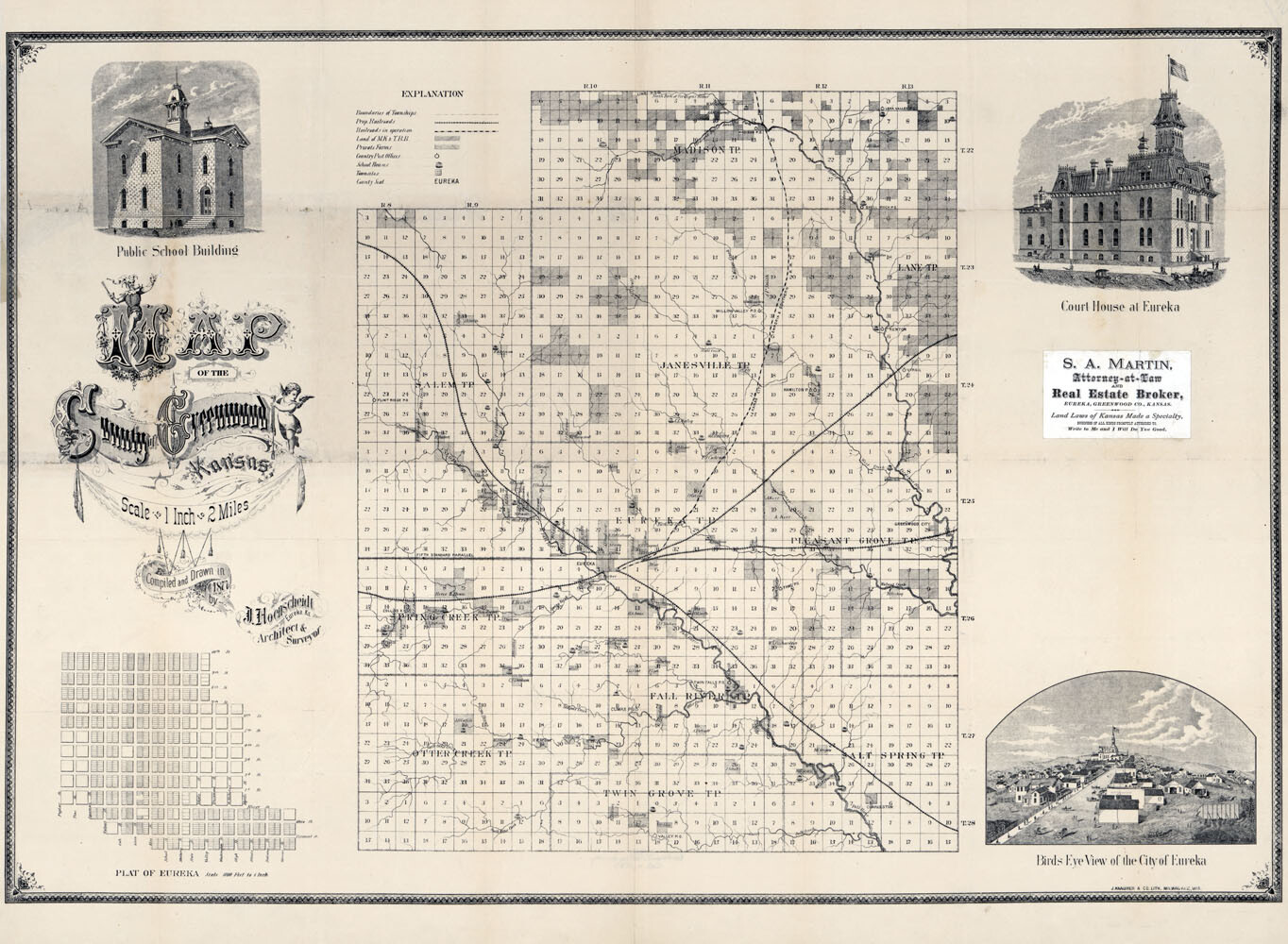 1877 Map of Greenwood County Kansas Eureka | eBay